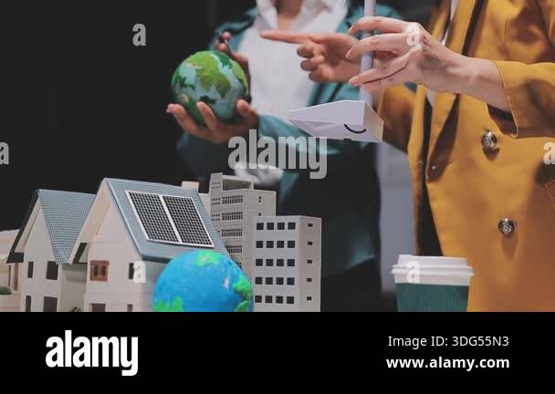 Business person meeting on solar cell panel technology. Business People ...