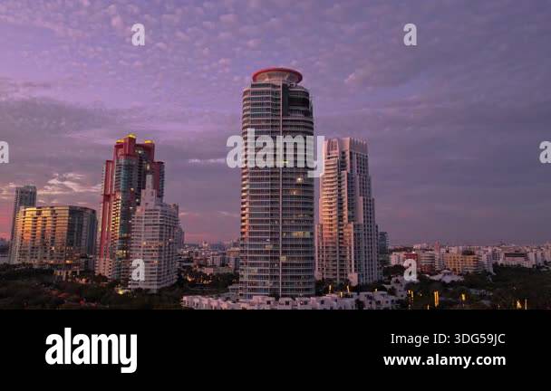 Night cityscape of Miami skyscraper building. Miami, Florida ...