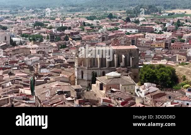 Aerial view of the historic medieval town of montblanc in catalonia ...
