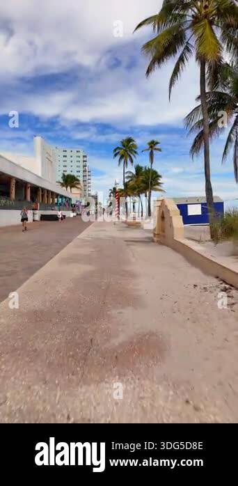 Vertical footage Hollywood Beach winter vacation travel destination ...