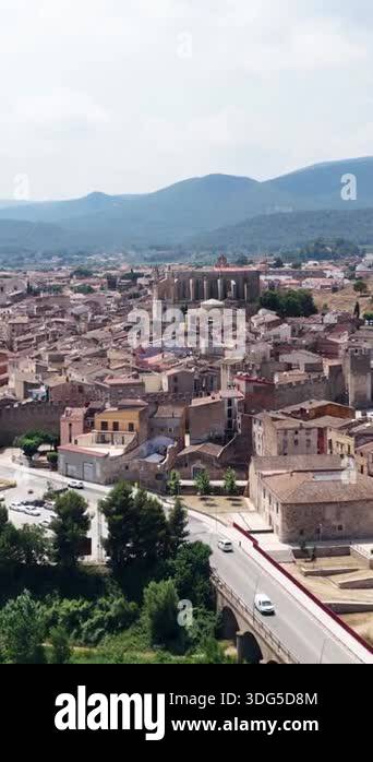 High angle view showing the medieval town of montblanc in catalonia ...