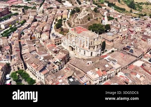 High angle view of montblanc, a medieval town in catalonia, spain. The ...