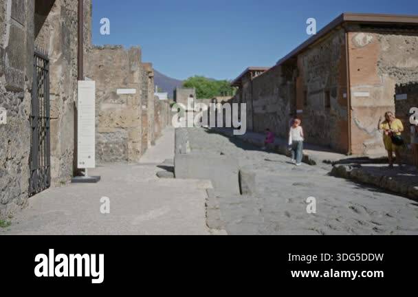 Pompeii ruins street with soft blurred bokeh and defocused ancient ...