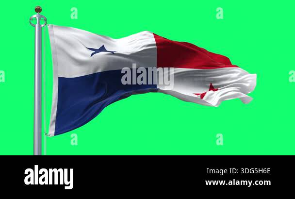 Panama national flag waving in the wind isolated on green background ...