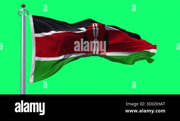 Kenya national flag waving isolated on green background. Seamless 3D ...
