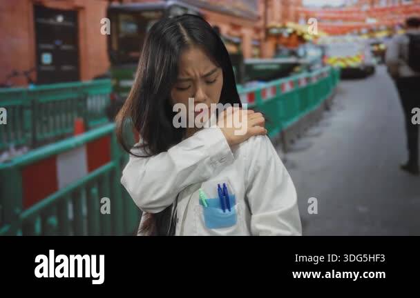 Woman scientist wearing a lab coat at a construction site appears ...