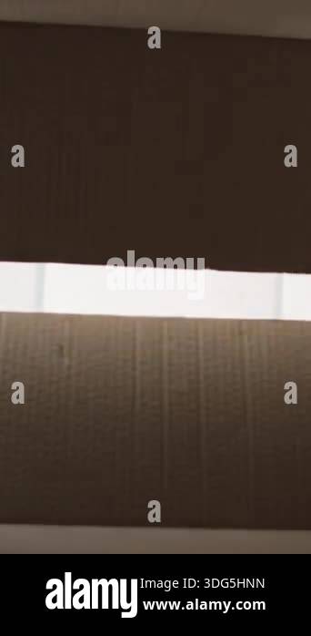 Vertical video of a surprised young African woman opening a cardboard ...