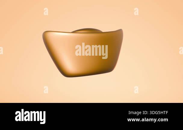 A 3d animation of a polished Gold Yuanbao (a traditional Chinese sycee ...