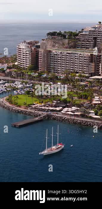 Aerial view shows crescent bay on Gran Canaria with Playa de Amadores ...