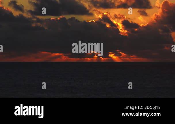 Aerial 4K Atlantic off Fuerteventura, Canary Islands. Dark cumuliform ...