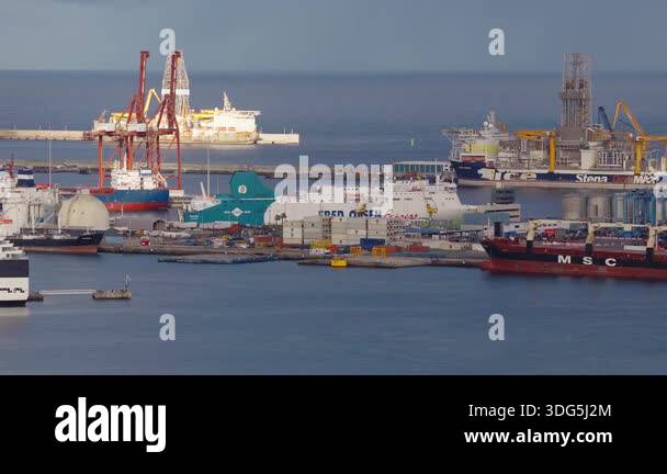Aerial daylight view of Port of Las Palmas de Gran Canaria with ...