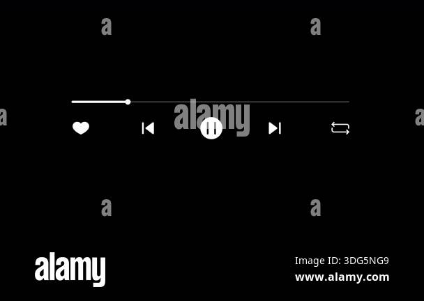 Music player overlay with progress bar, heart and repeat icons, skip ...