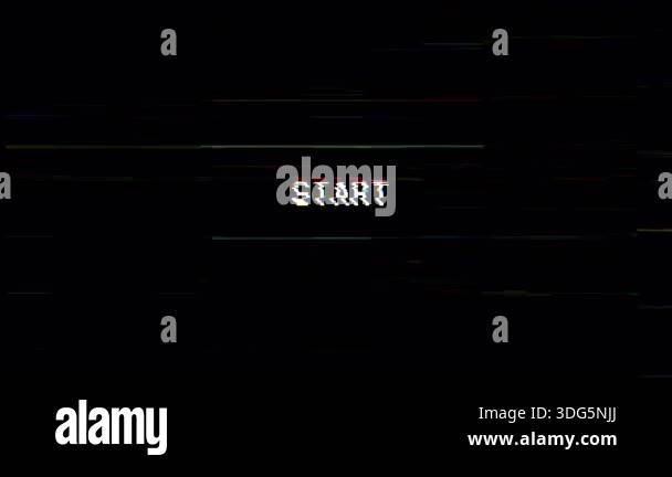 START text with VHS glitch distortion, RGB flicker lines, and analog ...