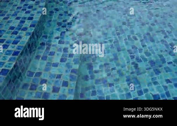 Footage of clear blue swimming pool water with gentle ripples flowing ...