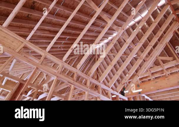 This wooden beams supports frame of ceiling in contemporary new home ...