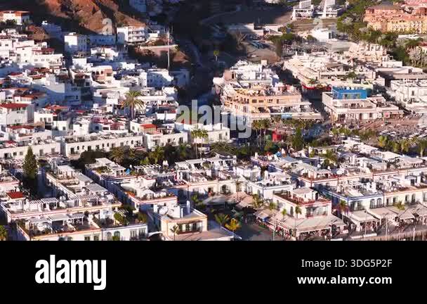 Aerial 4K view of Puerto de Mogan, Gran Canaria, with canal, marina ...
