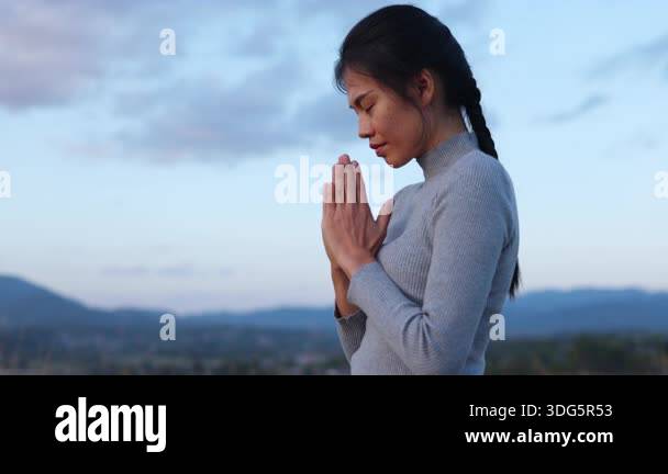 Video 4k Slow motion, woman Praying hands with faith in religion and ...