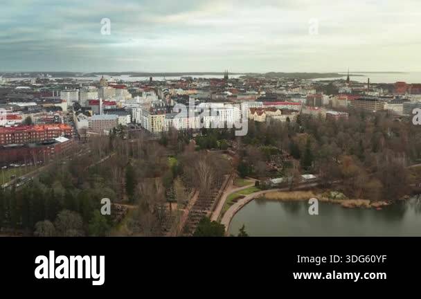 Helsinki city skyline and Hietaniemi park by Lapinlahti bay under ...