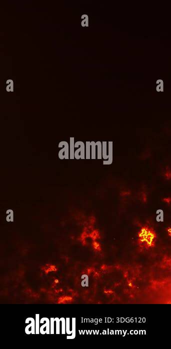 Fiery embers and glowing smoke rising in dark space, dramatic abstract ...