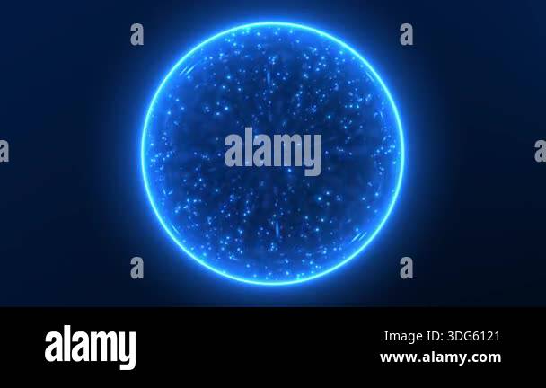 Blue digital sphere with disperse particle flow and soft glowing motion ...