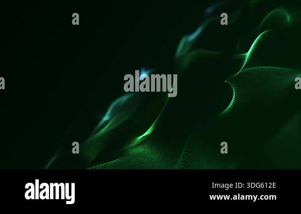 Deep green fractal particle waves with flowing energy and glowing ...