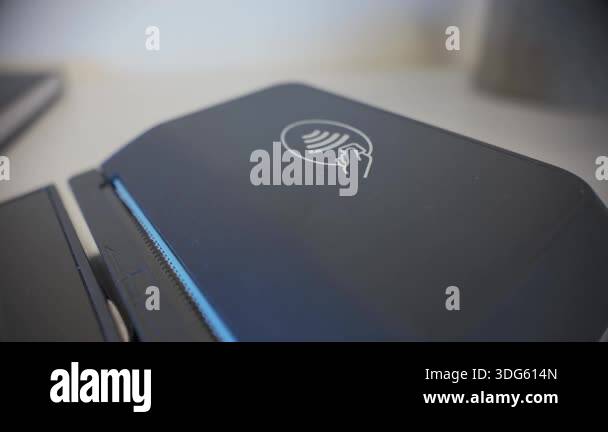 Slow motion close up of card payment interaction on POS terminal Stock ...