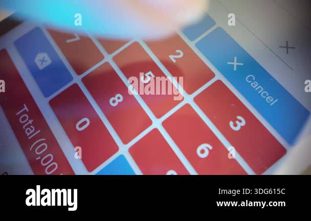 Slow motion close up of numeric input on POS terminal display for ...