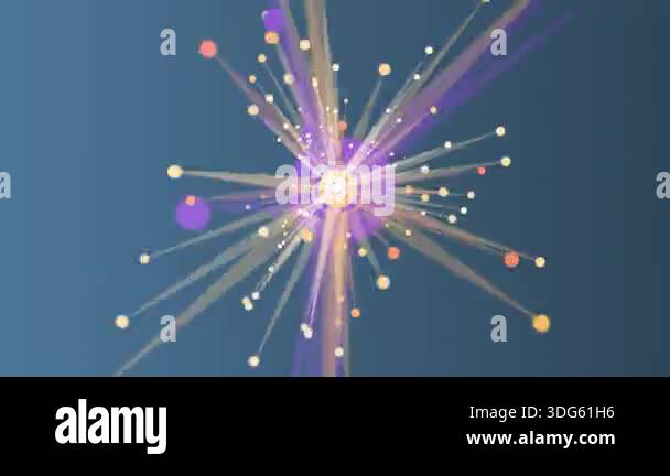 Vibrant purple and gold light burst with dynamic energy lines and dots ...