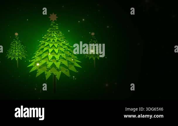 Christmas trees with twinkle lights in snow storm black background 4k ...