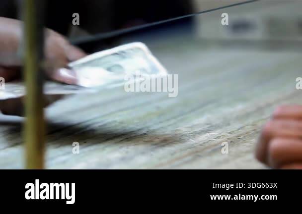Cash Transaction Through Glass Counter, Hands Exchanging Money at ...