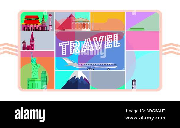 Famous world Travel monuments and destinations with air flights or ...