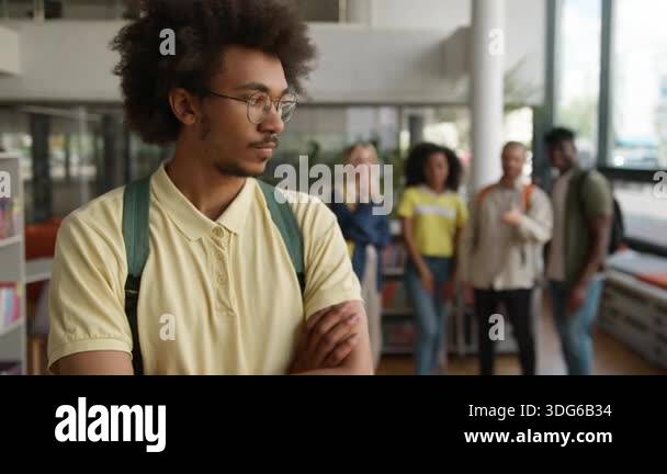 Portrait of lonely African American man bullied new student guy male ...