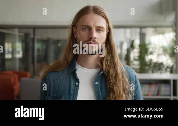 Headshot close up concentrated Caucasian man guy student European male ...