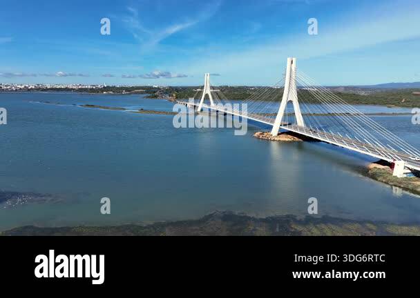 Aerial video from the bridge near Portimao across the Arade River in ...