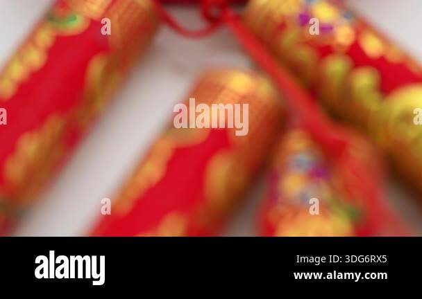 A tilting close up clip of a Chinese New Year ornament with the good ...