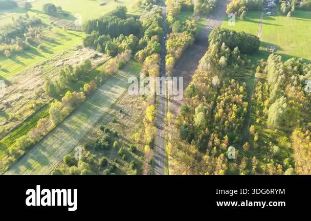 Drone view of car on quiet woodland road Stock Video Footage - Alamy