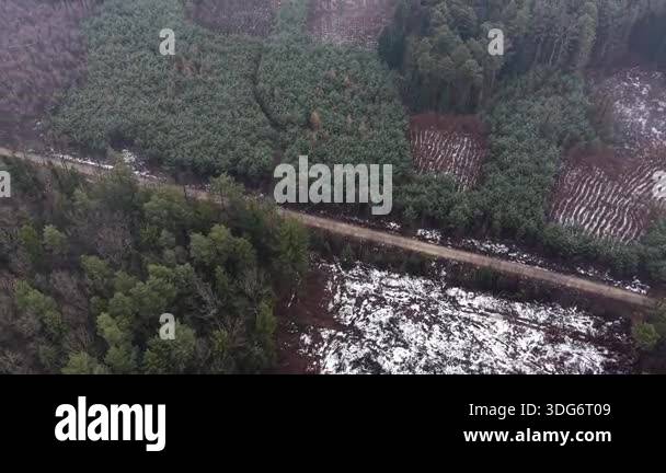 Cold season forest landscape from above Stock Video Footage - Alamy