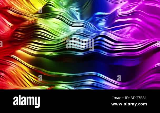 Abstract 3D animation with flowing striped waves and vibrant rainbow ...