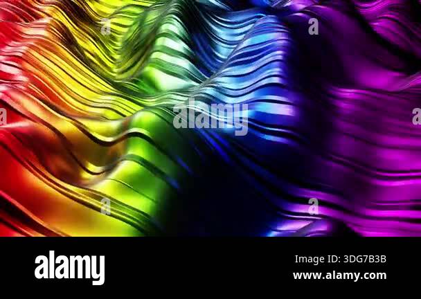 Abstract 3D animation with flowing striped waves and vibrant rainbow ...
