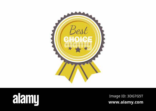 Best choice yellow award or badge with stars and ribbon on white ...