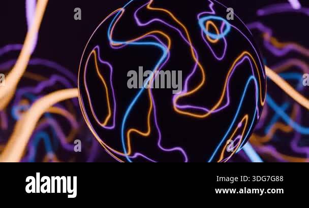 looping animation of Abstract neon light patterns on a spherical ...
