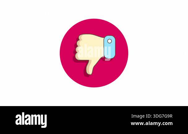 Thumb down icon in red circle on white background zooming in and out ...