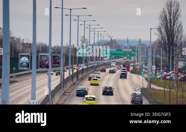 Budapest, Hungary - February 02, 2025: Budapest outskirts highway with ...