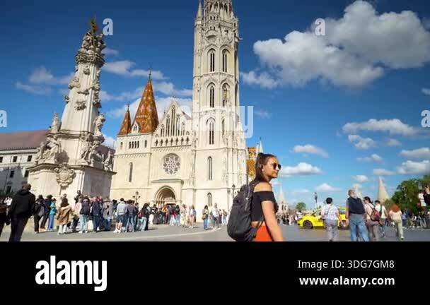 Budapest, Hungary - April 19, 2025: Matthias Church and Trinity Column ...