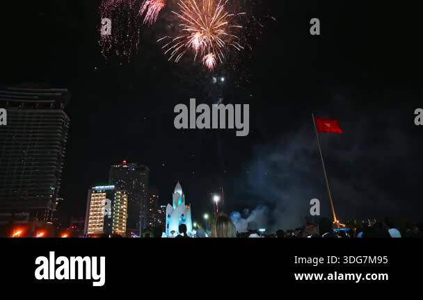 Big colorful fireworks on background of the night sky for the ...