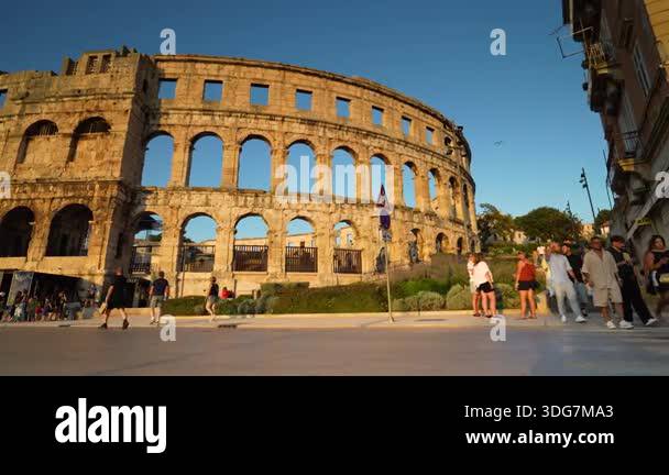 Pula, Croatia - August 19, 2025: The Pula Arena in Croatia stands ...