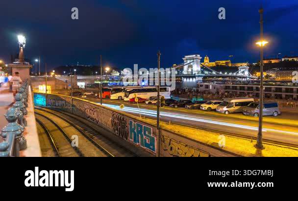 Budapest, Hungary - June 18, 2024: Night cityscape view to the Chain ...