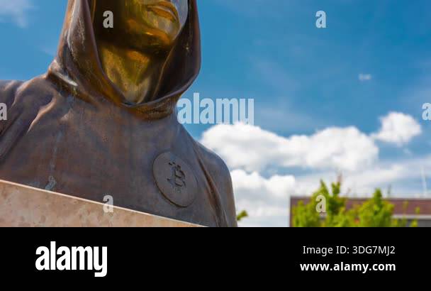 Budapest, Hungary - July 04, 2024: Satoshi Nakamoto monument with ...
