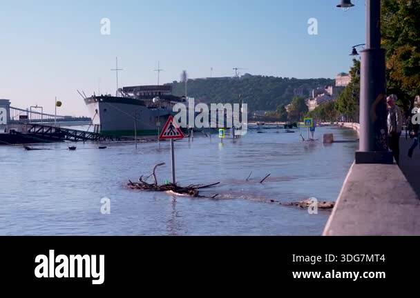 Budapest, Hungary - September 21, 2024: Ships Docked Along the Rising ...