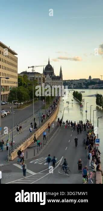 Budapest, Hungary - September 19, 2024: The Danube River overflowing ...